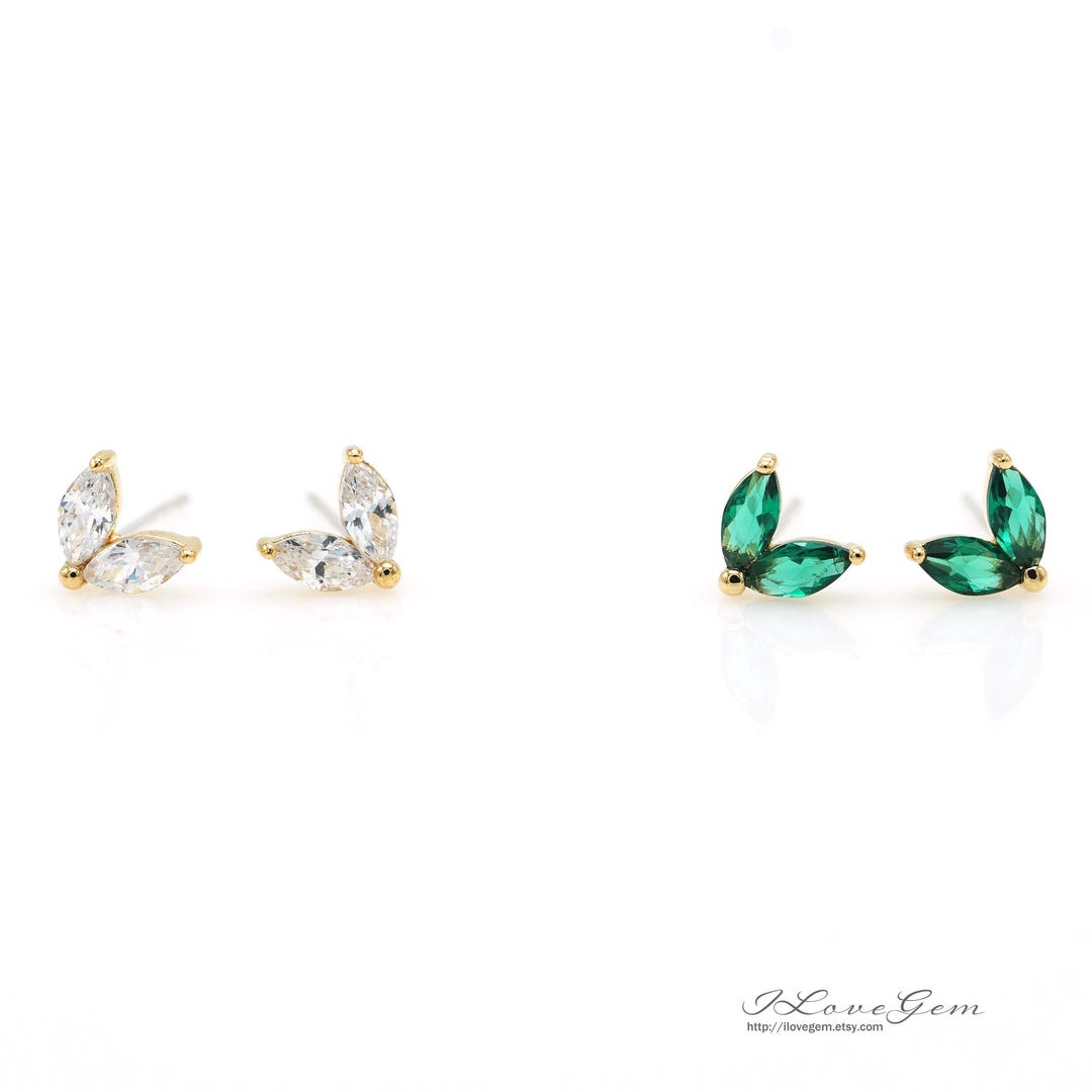 2pcs, Dainty Gold Sprout CZ Earrings, NP-2572, Nickel Free Gold Plated ...