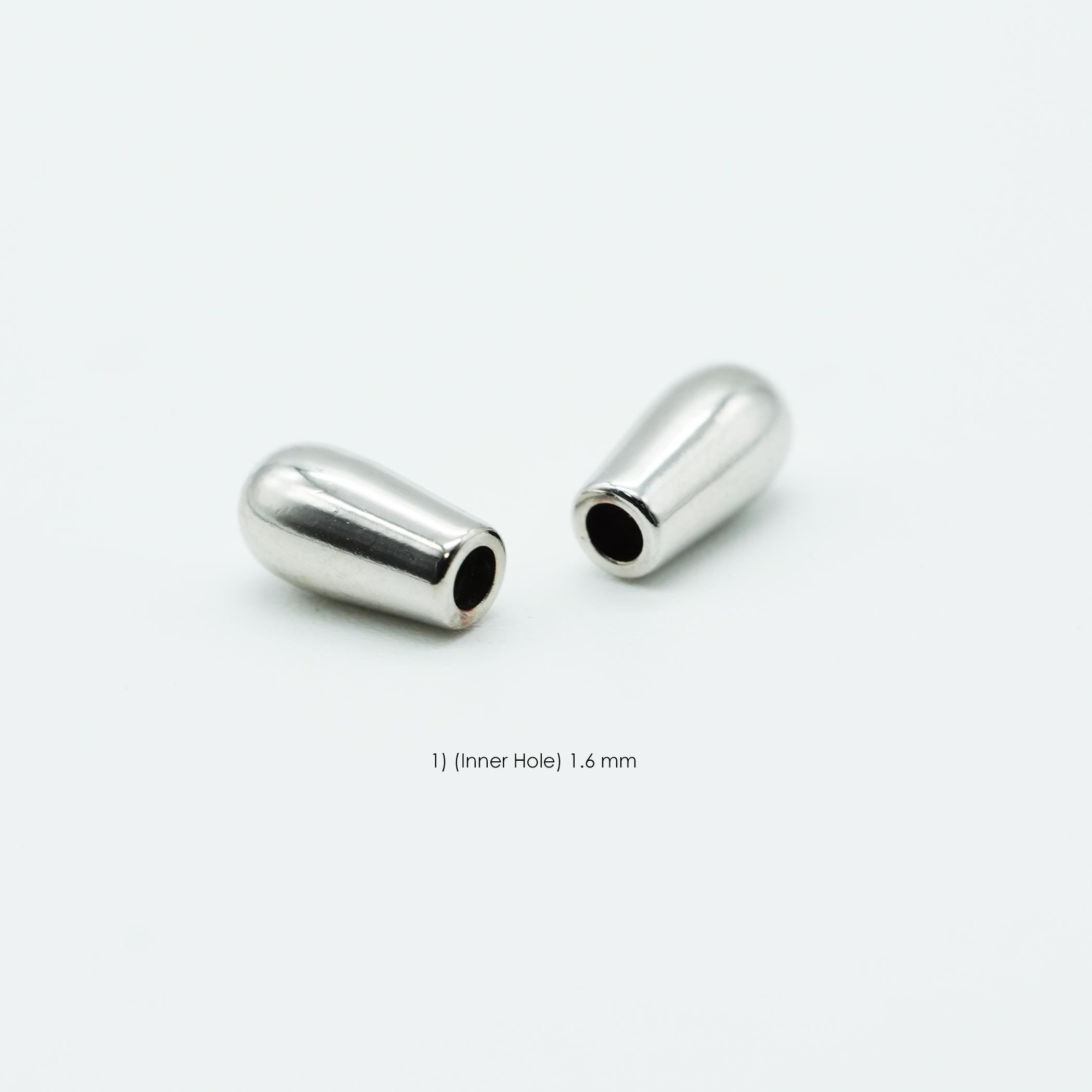 Teardrop Shaped Cord End Caps, NP-2803, Rhodium Plated Brass, Inner ...