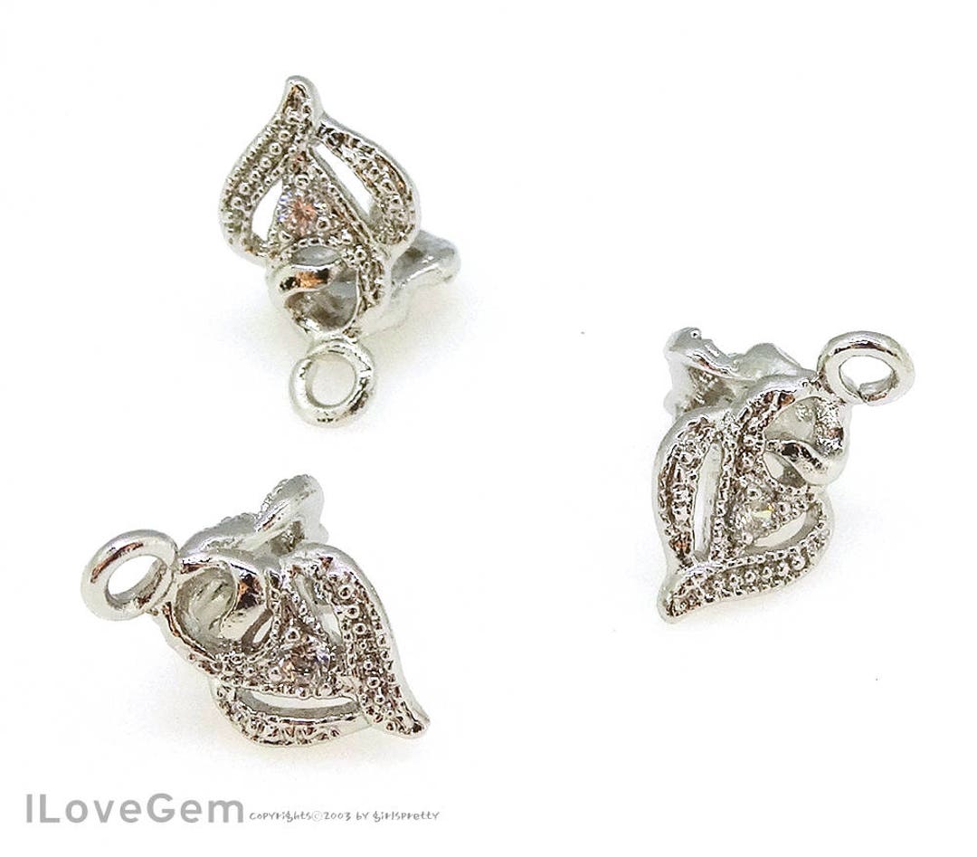 Rose Flower Pinch Bails, NP-1979, Rhodium Plated Over Brass, Pendant ...