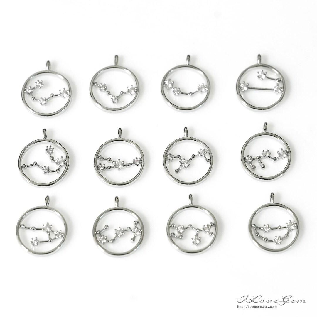 1pcs, 12mm CZ Zodiac Pendant, NP-2581, Nickel Free Rhodium Plated ...