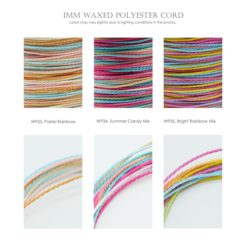 10 Meters- 1MM Waxed Polyester Macrame Knotting Cord, Rainbow Mixed ...
