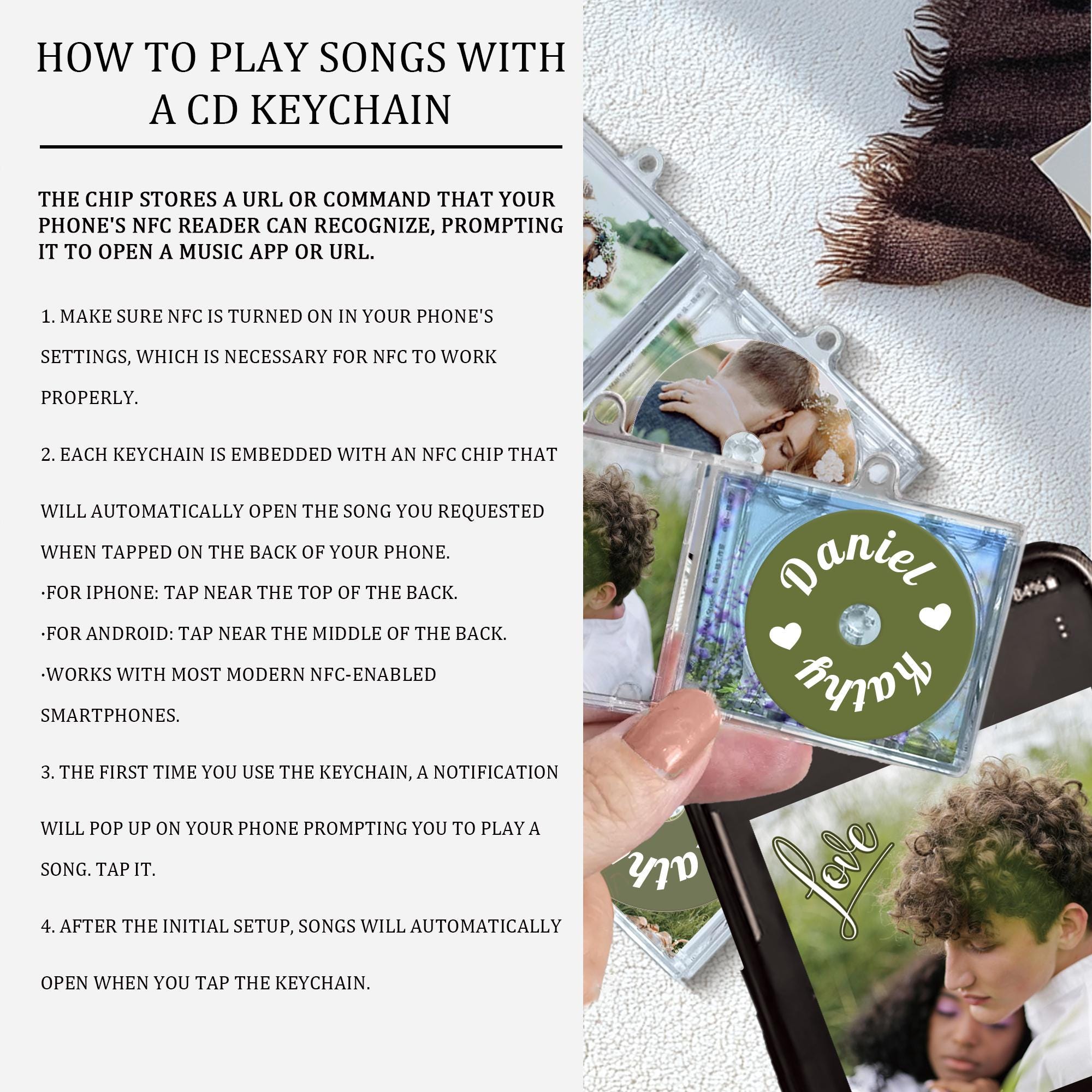 Custom NFC Mini Album CD Keychain, Personalized Photo Music Gift, Play ...