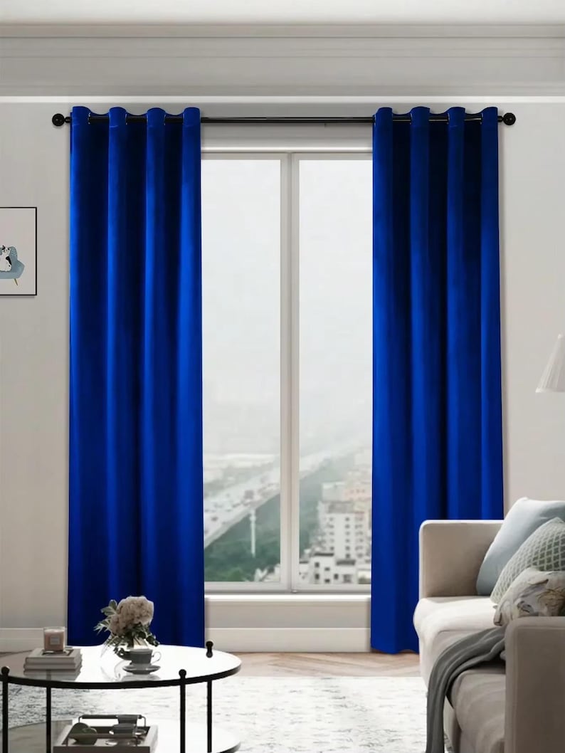 1 Pc Royal Blue Color Curtains for Living Room Velvet Material Warm ...