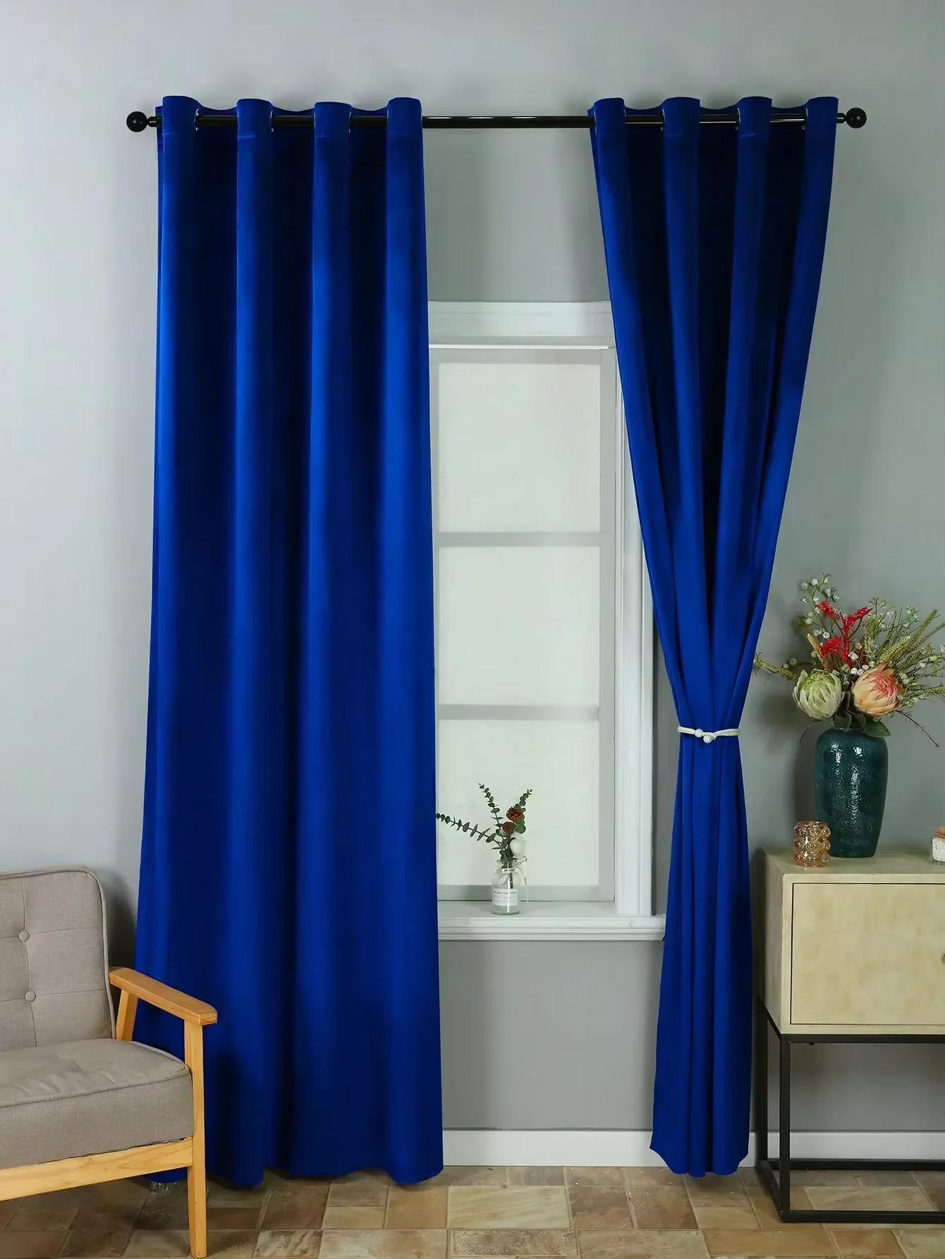 1 Pc Royal Blue Color Curtains for Living Room Velvet Material Warm ...