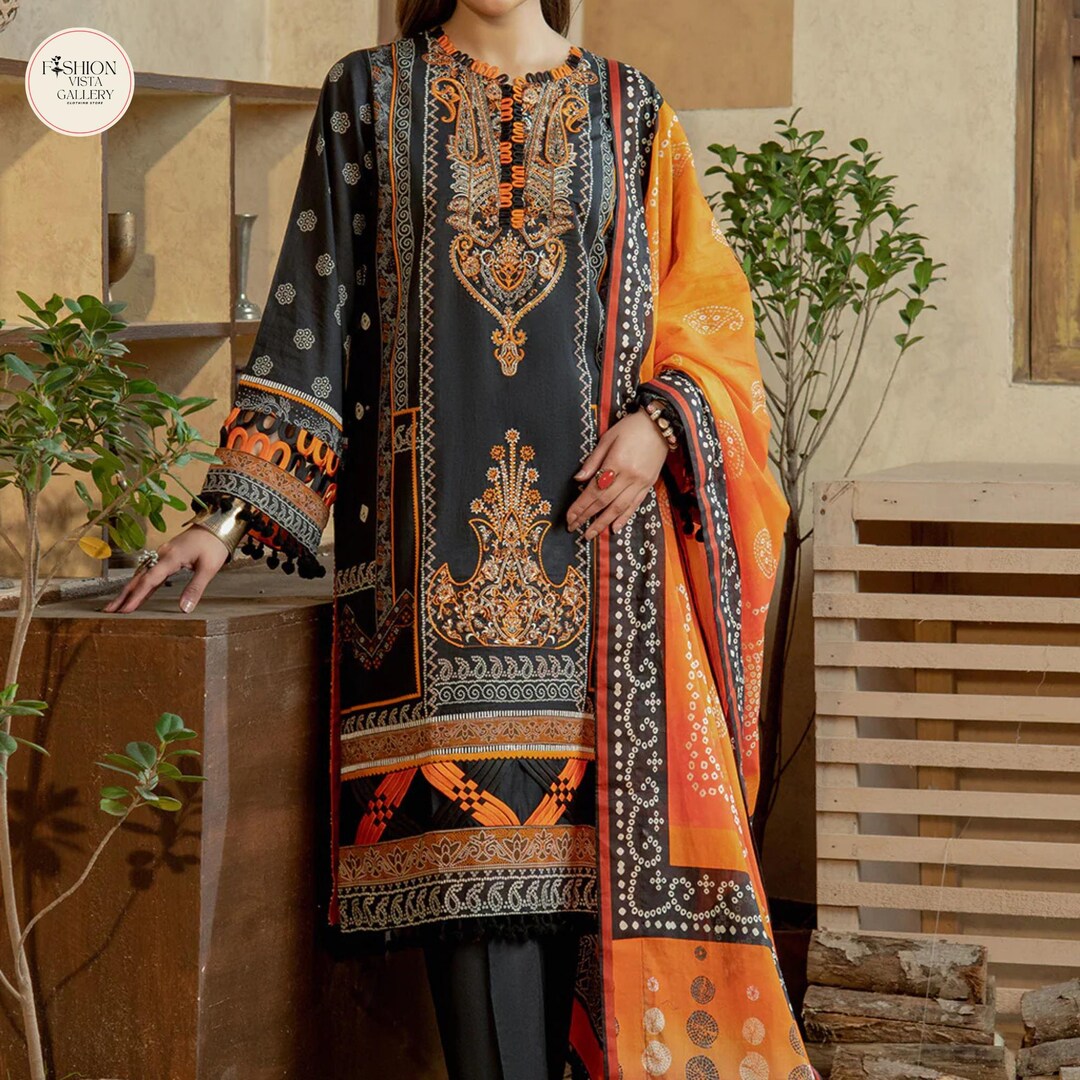 3 Piece Suit, Pakistani Salwar Kameez, Embroidered and Embellished Lawn ...