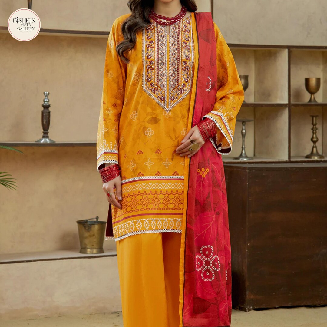 3 Piece Suit, Pakistani Salwar Kameez, Embroidered and Embellished Lawn ...
