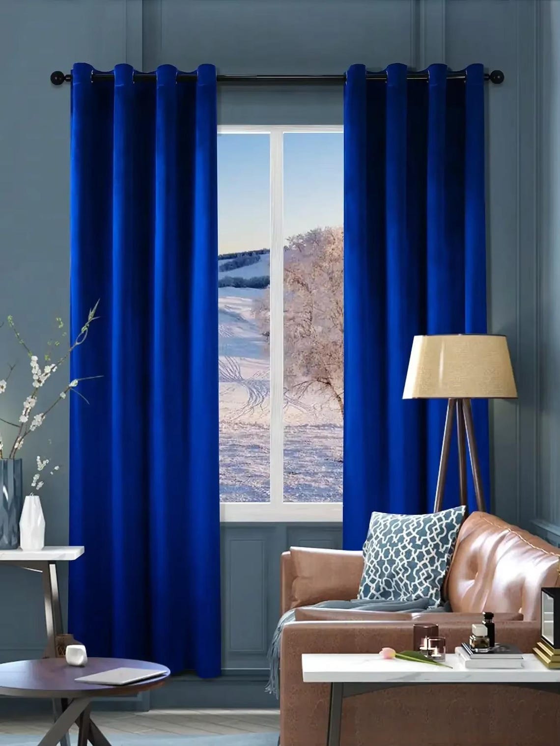 1 Pc Royal Blue Color Curtains for Living Room Velvet Material Warm ...