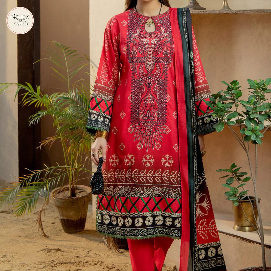 3 Piece Suit, Pakistani Salwar Kameez, Embroidered and Embellished Lawn ...