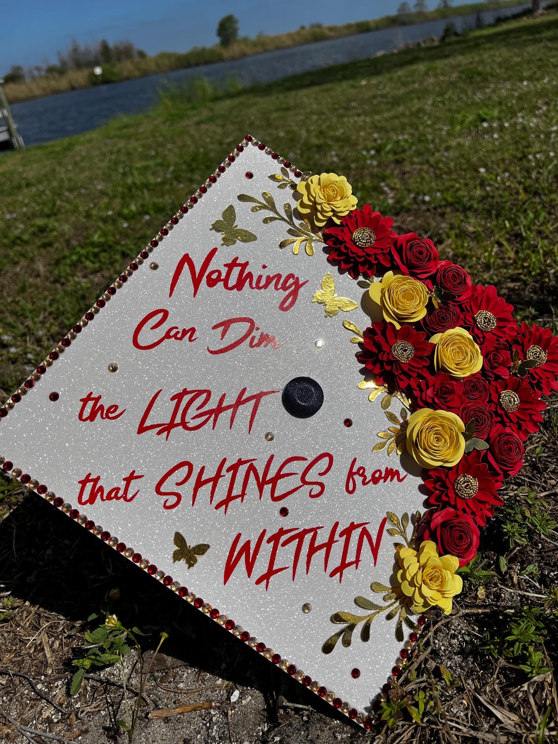 Custom Decorated Graduation Cap Topper, Flowers, Rhinestones - Etsy