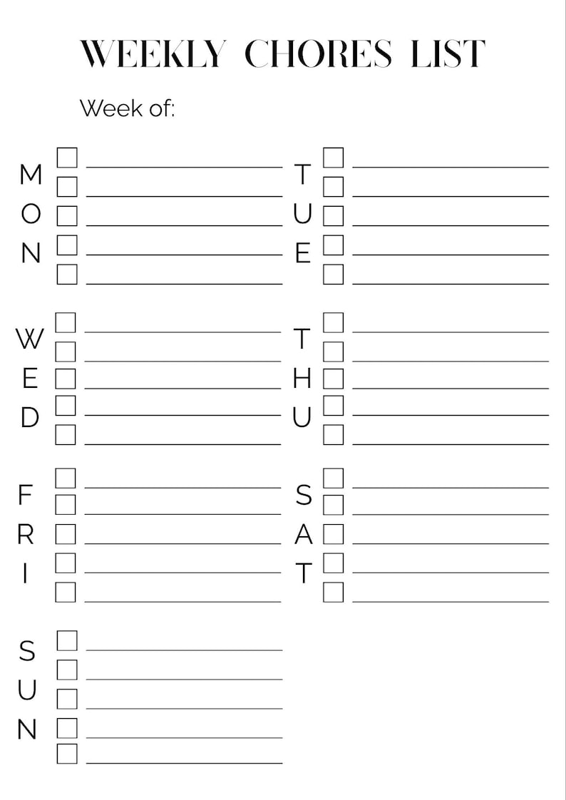 Weekly Chores List - Etsy