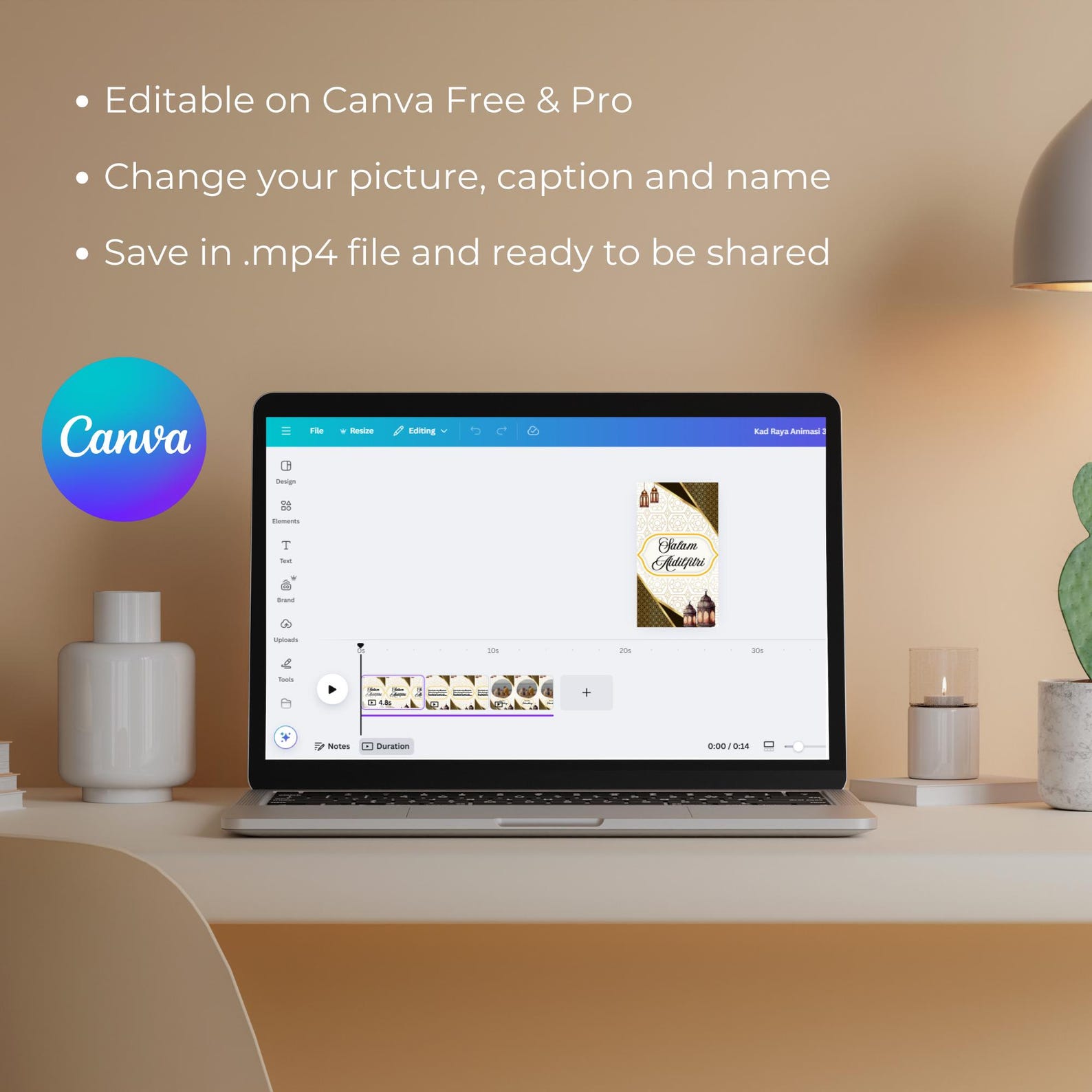 Editable Animated Hari Raya Aidilfitri Digital Card, Animated Hari Raya ...