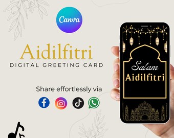 Editable Animated Hari Raya Aidilfitri Digital Card, Animated Hari Raya ...