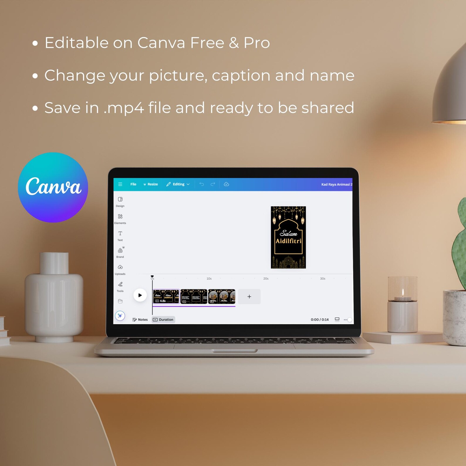 Editable Animated Hari Raya Aidilfitri Digital Card, Animated Hari Raya ...