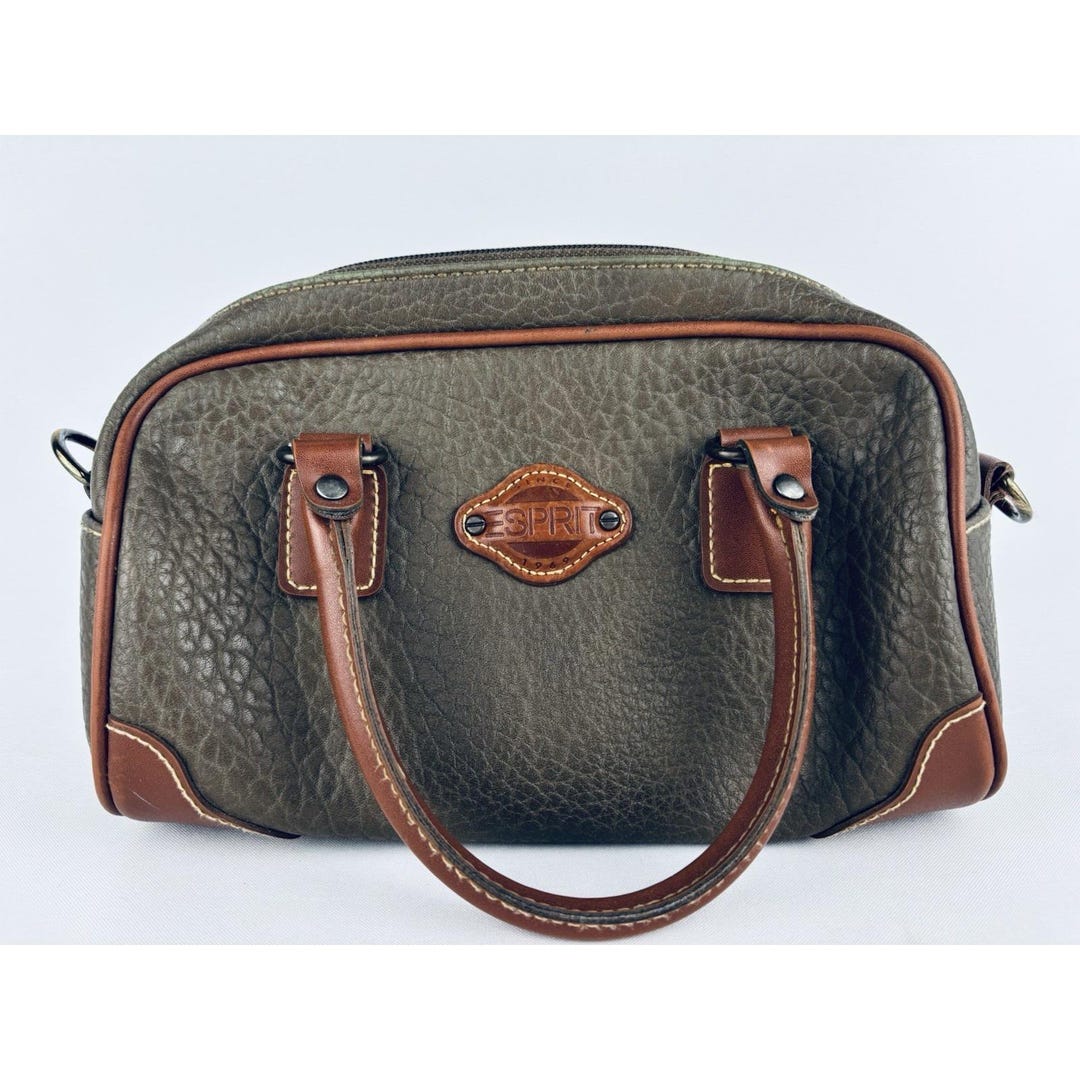 Esprit Pebbled Leather Satchel Purse Bag Green Brown Vintage 90s Read ...