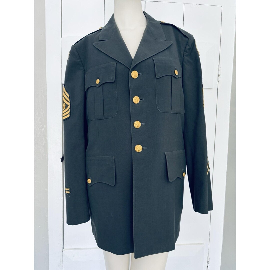 Vintage U.S. Army Dress Green Jacket Uniform Coat Patches 40 Command ...