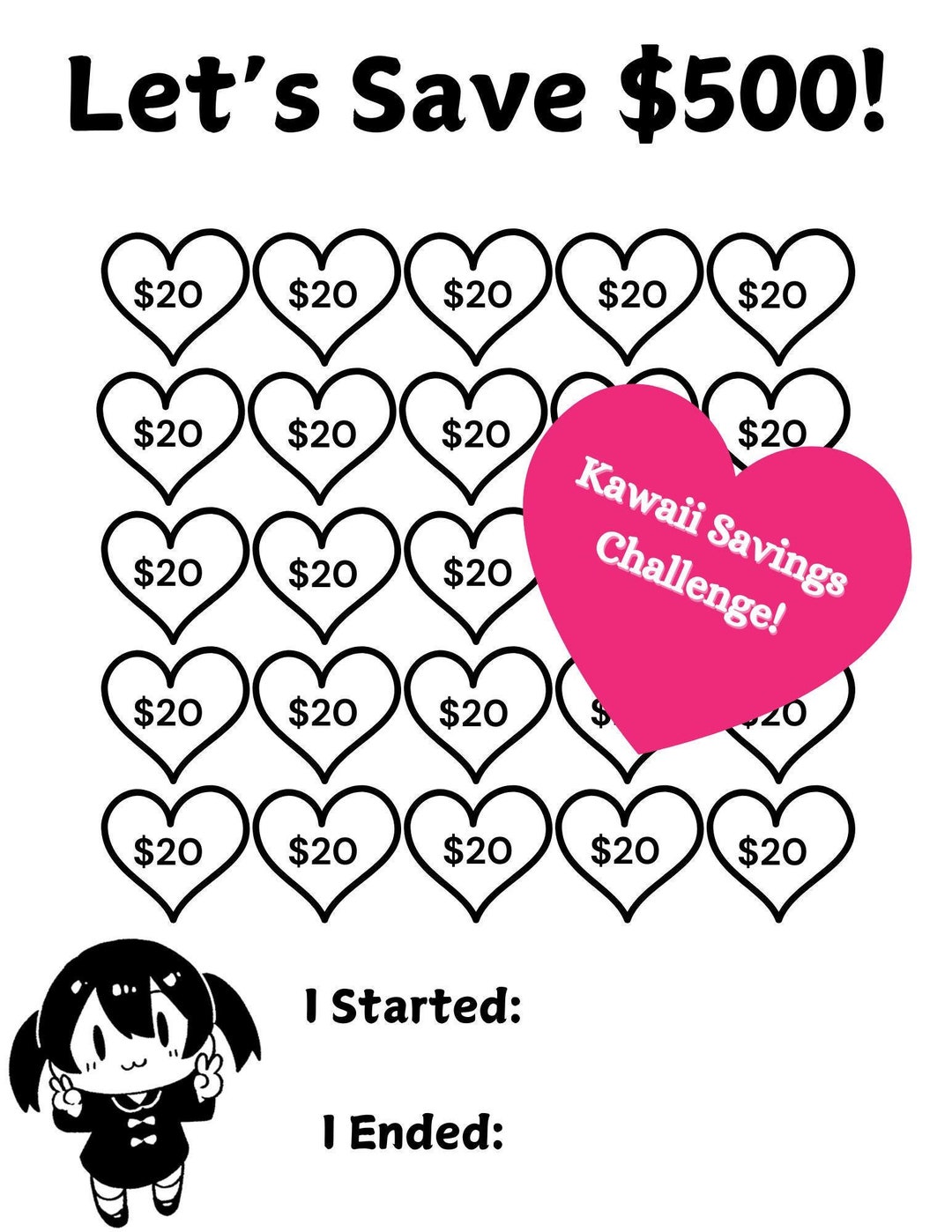 Kawaii Savings Challenge Cosplay Anime Girl Money Envelope - Etsy