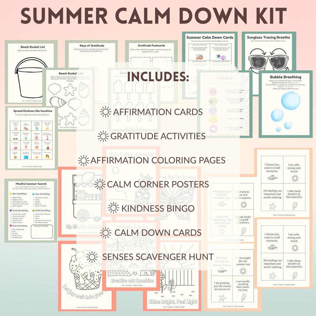Summer Calm Down Kit for Kids – Printable Mindfulness Activities ...