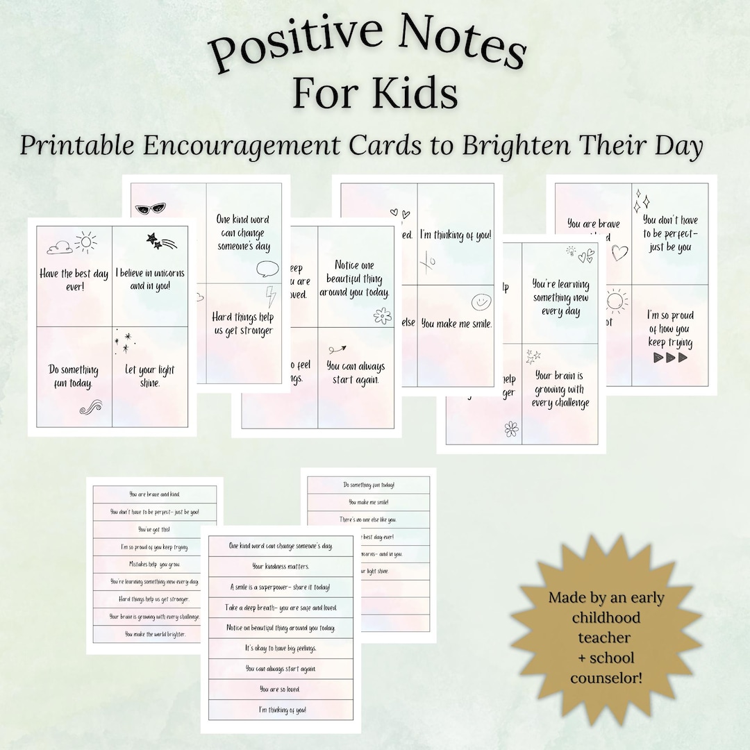 Positive Notes for Kids | Printable Lunchbox Affirmations ...