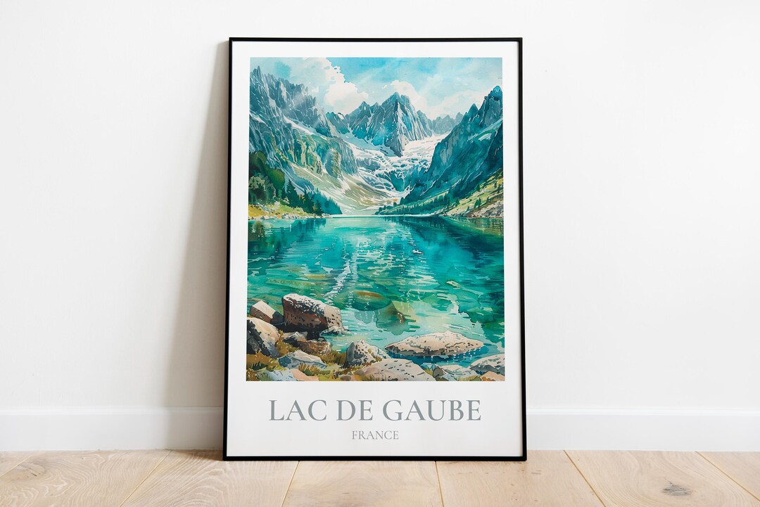 Lake Gaube Travel Poster, Pyrenees Illustration, Lake Gaube Print ...