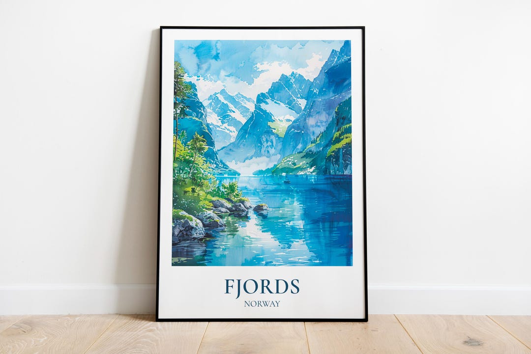 Fjords Poster, Fjords Watercolor, Fjords Illustration, Norway Poster ...