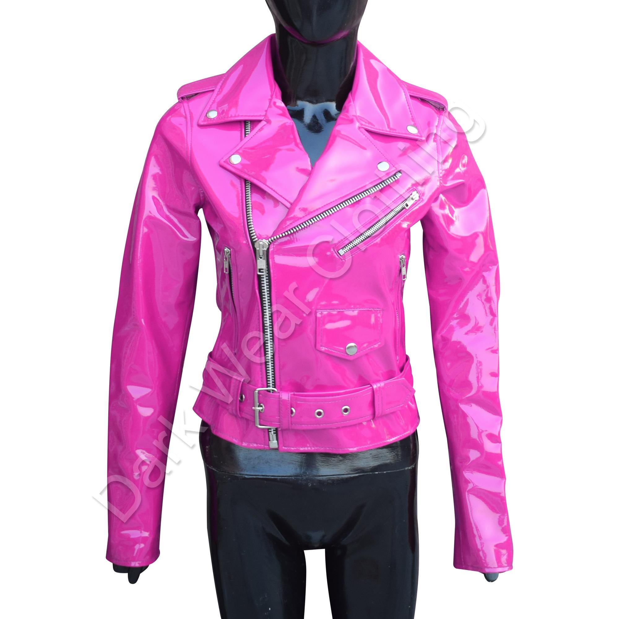 Gothic Moto Biker Jacket Pink PVC Vinyl Women Punk Rocker Motorcycle ...