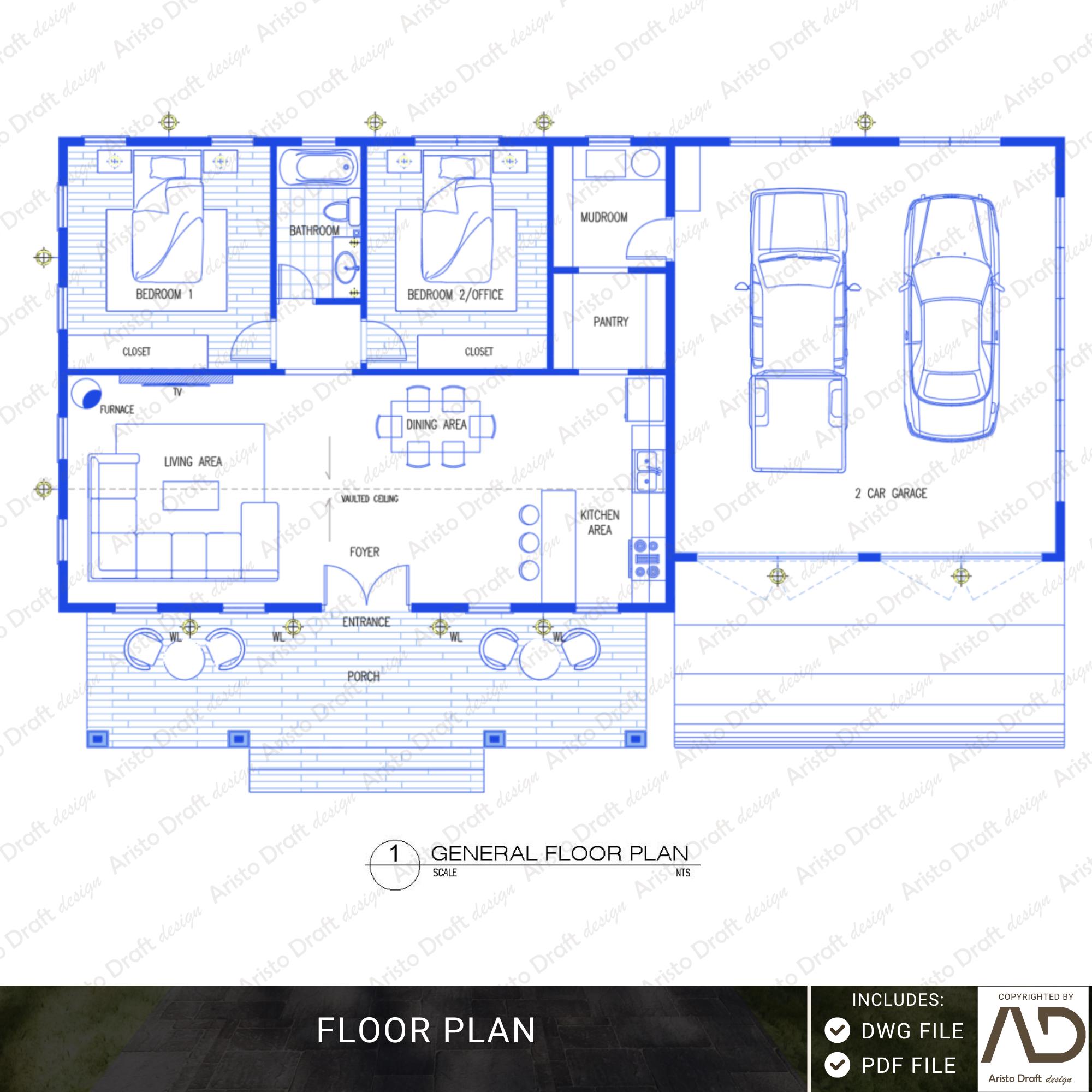 Modern 2-bedroom Barndominium Cottage Floor Plan With Garage (digital ...