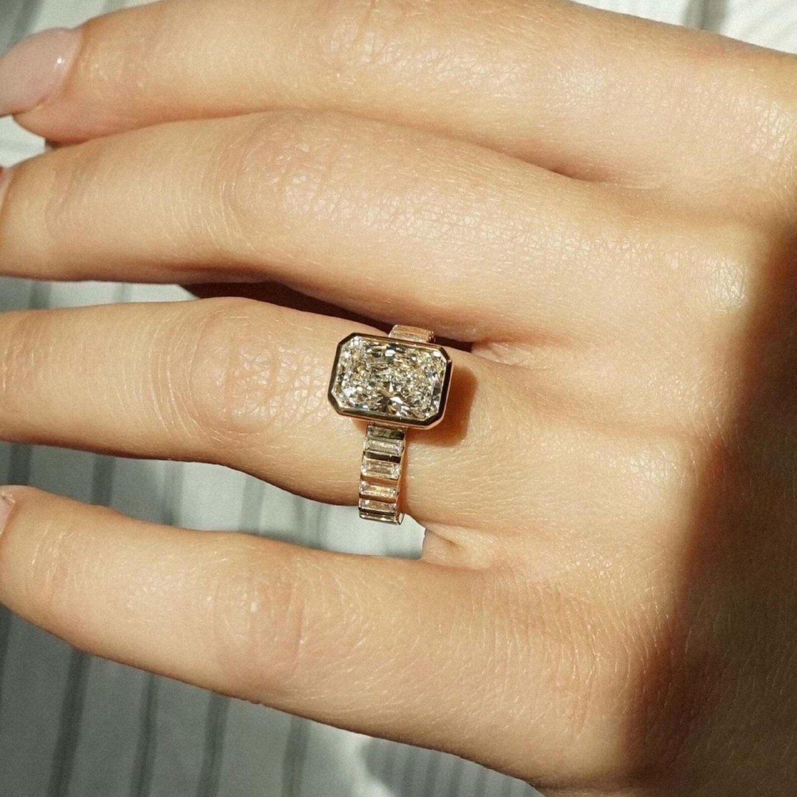 Bezel Set 3.50 Ct Radiant Cut Moissanite Engagement Ring, Crushed Ice ...