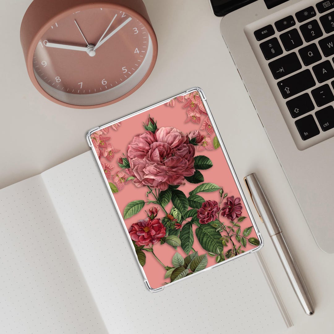 Printable Bookish Pink Vintage Flowers Kindle for Clear Case | Kindle ...