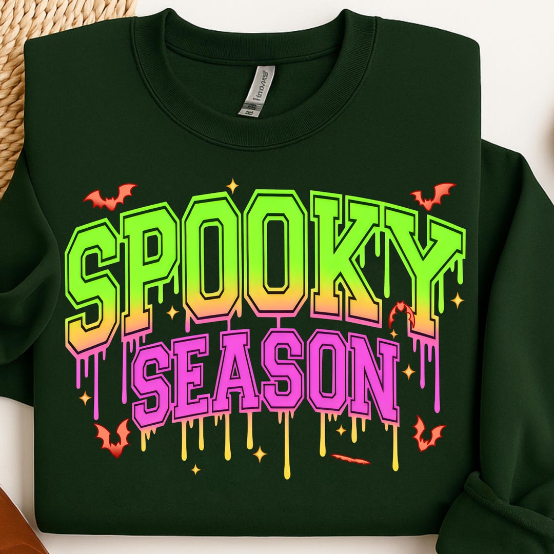 Trendy Spooky Season Halloween Png Svg, Drip Spooky Vibes Png, Neon Bat ...