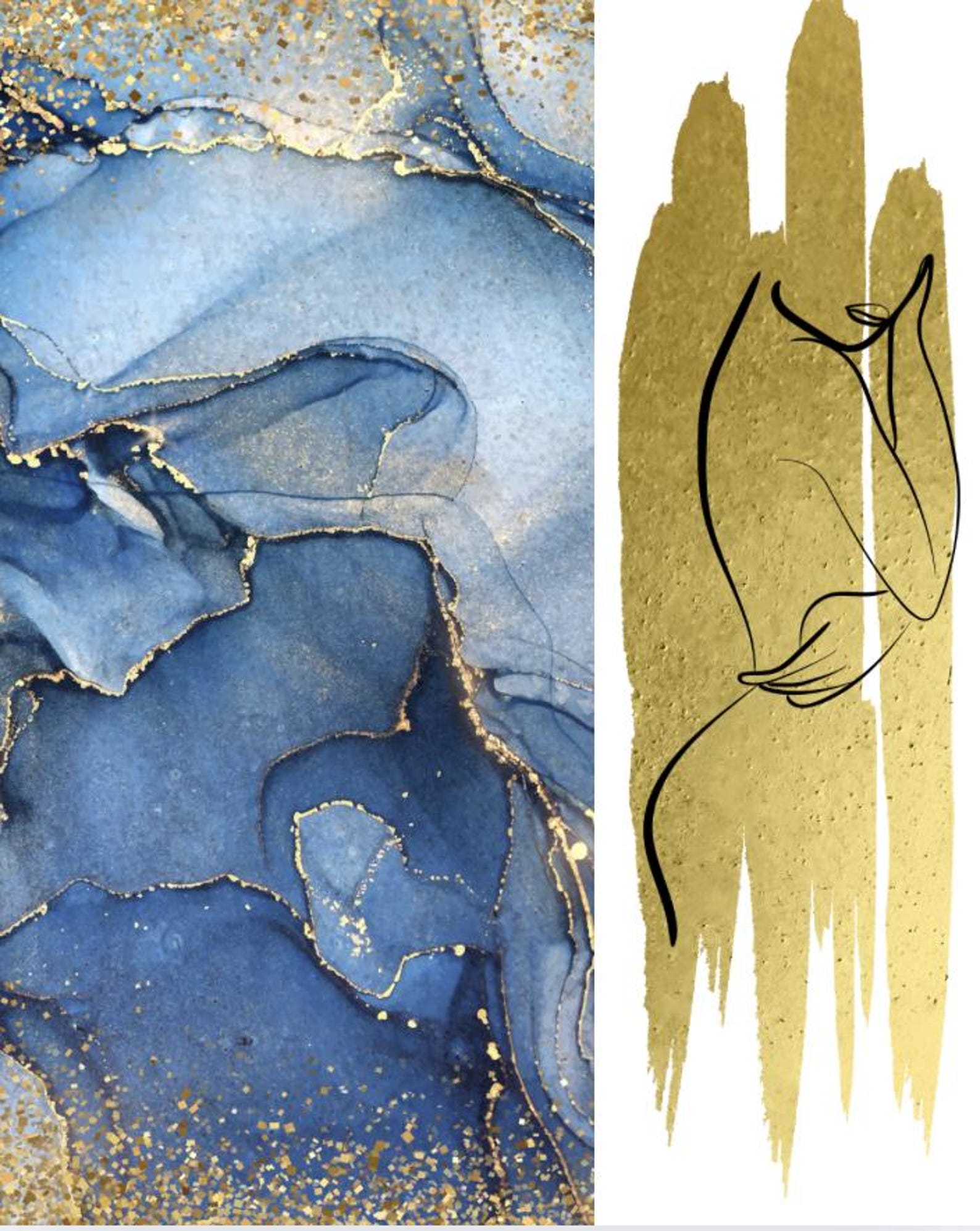 Blue and Gold Sparkly Female Outline on Canvas - Etsy