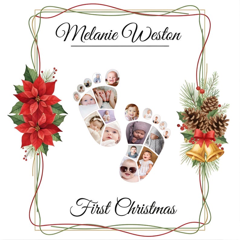 First Christmas Baby Footprint Photo Collage | Keepsake Canva Template ...