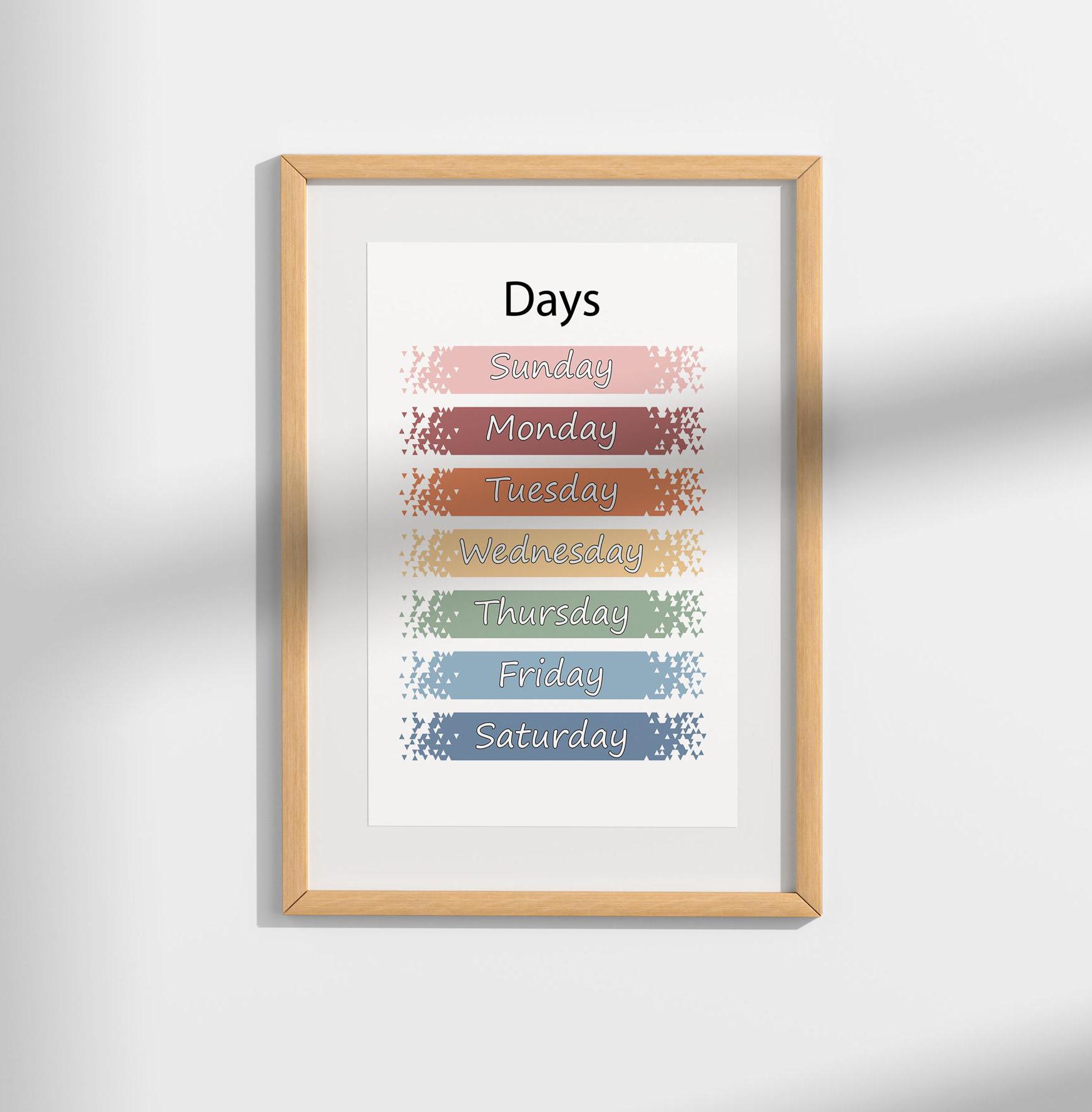 Days of the Week Printable, Educational Wall Art, Playroom Poster, Days ...
