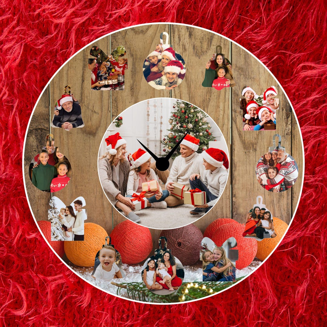 Christmas Photo Clock Canva Template | Festive Family Collage Frame ...