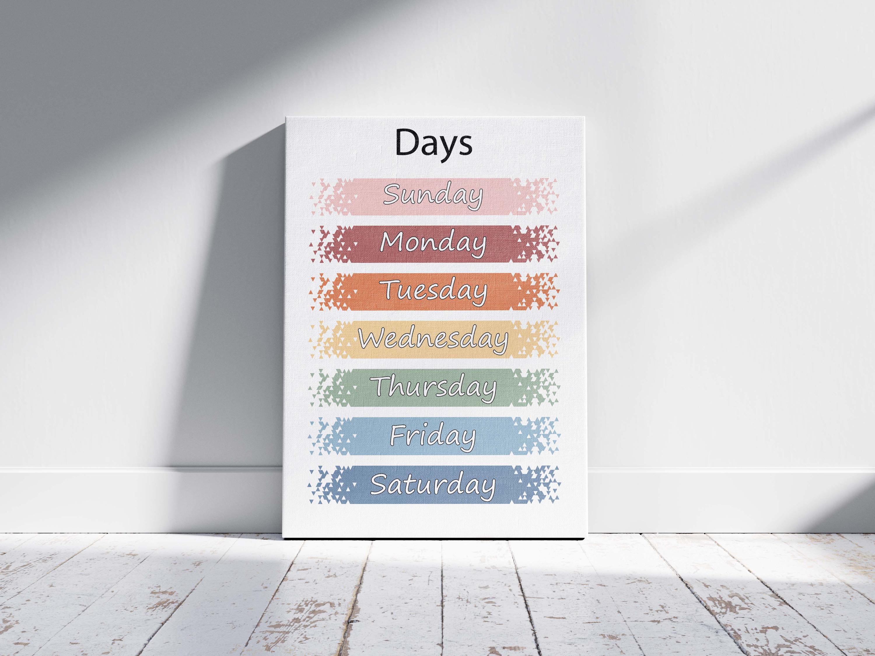 Days of the Week Printable, Educational Wall Art, Playroom Poster, Days ...