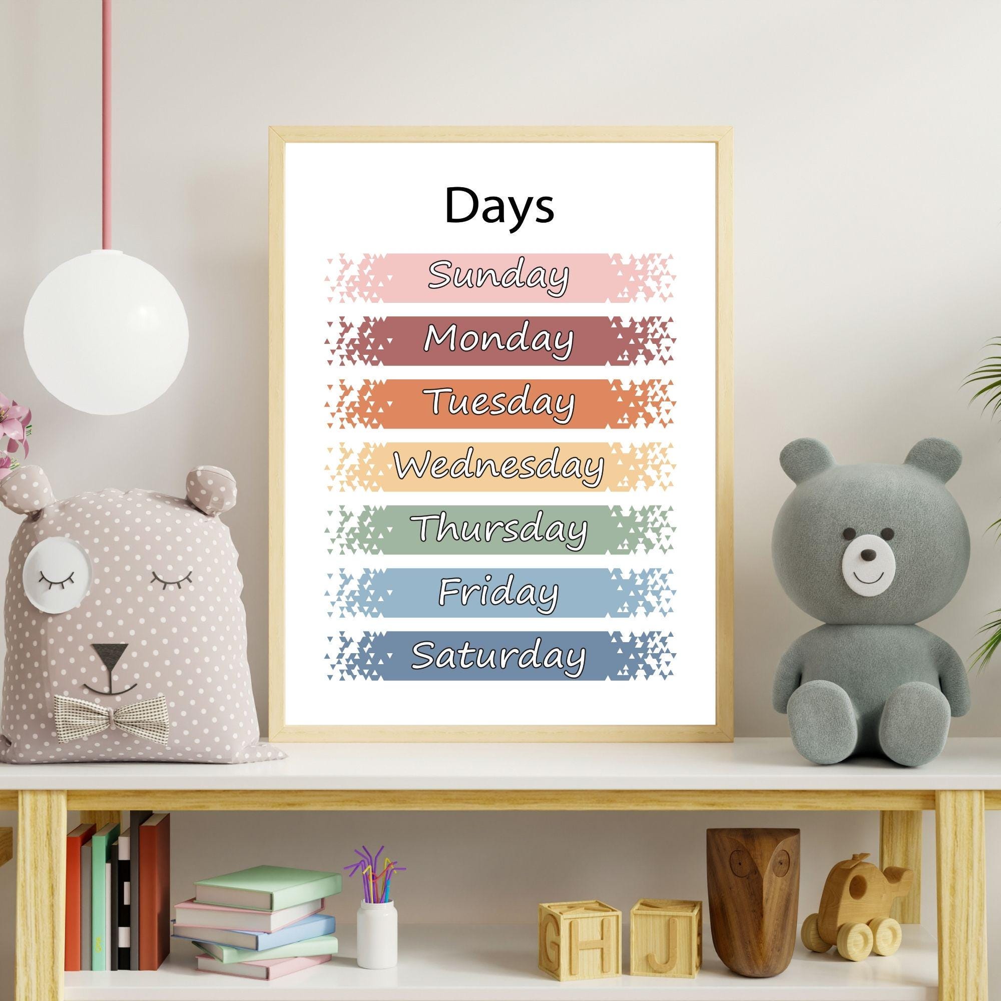 Days of the Week Printable, Educational Wall Art, Playroom Poster, Days ...