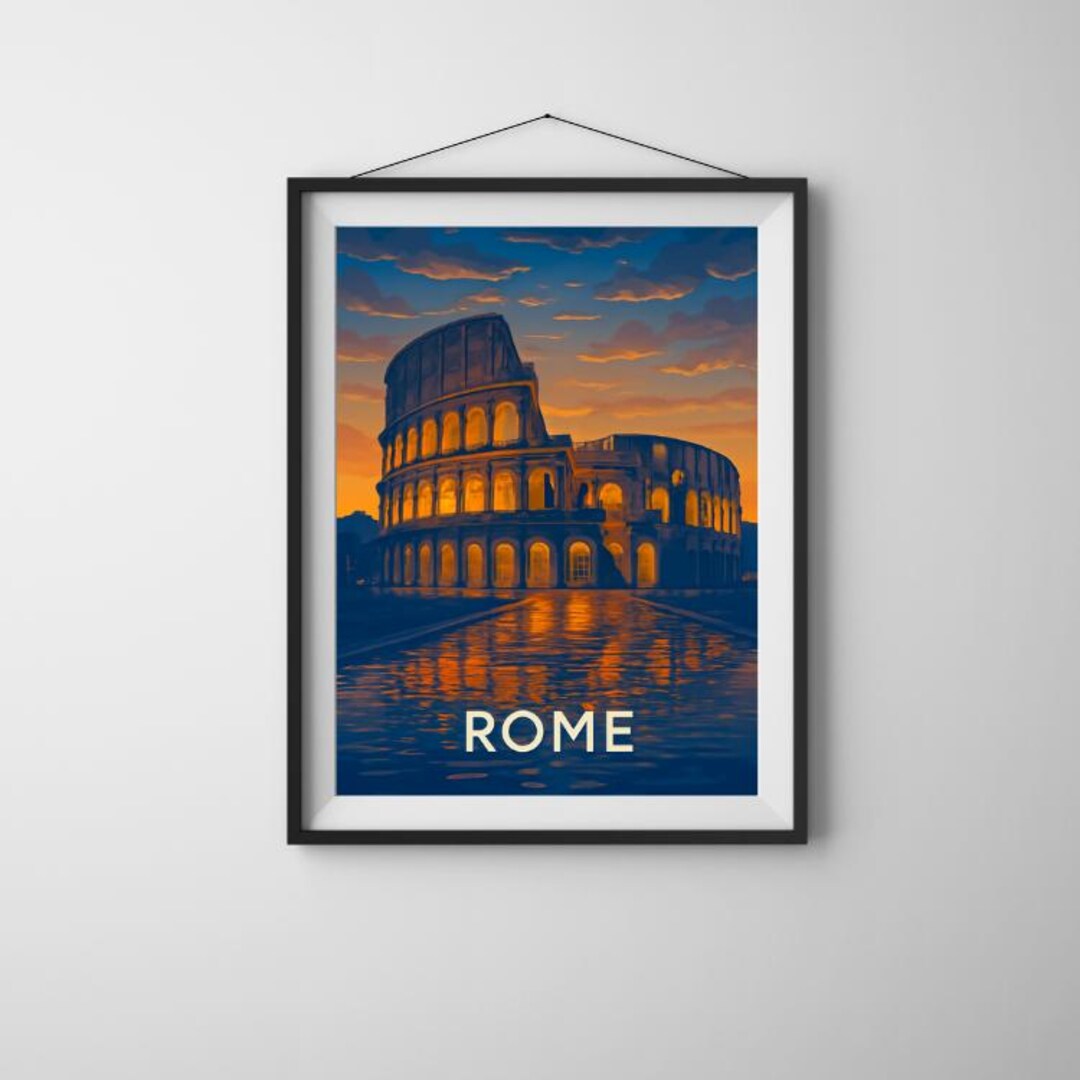 Rome Colosseum Sunset Digital Art - Vibrant Cityscape Poster, Modern ...