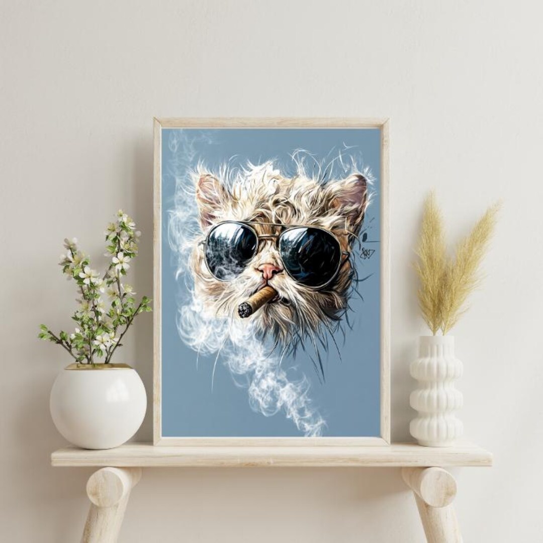 Cool Cat Wall Art - Digital Print of Stylish Cat With Sunglasses ...
