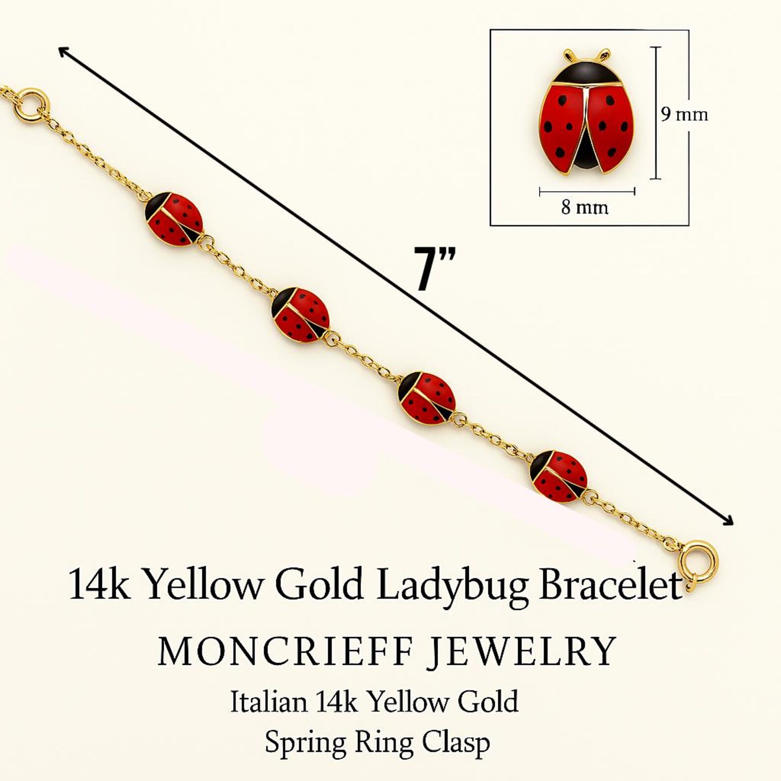 14K Gold Ladybug Bracelet – Handmade Italian Gold Jewelry – Real Gold ...