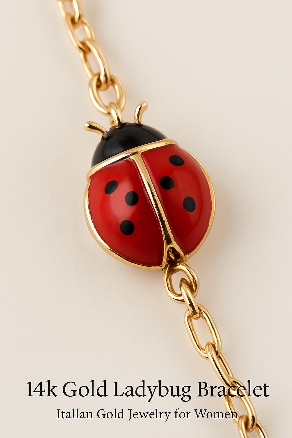 14K Gold Ladybug Bracelet – Handmade Italian Gold Jewelry – Real Gold ...