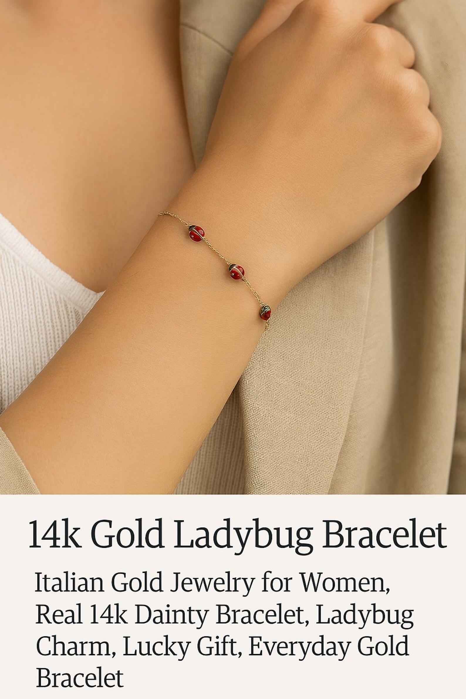 14K Gold Ladybug Bracelet – Handmade Italian Gold Jewelry – Real Gold ...