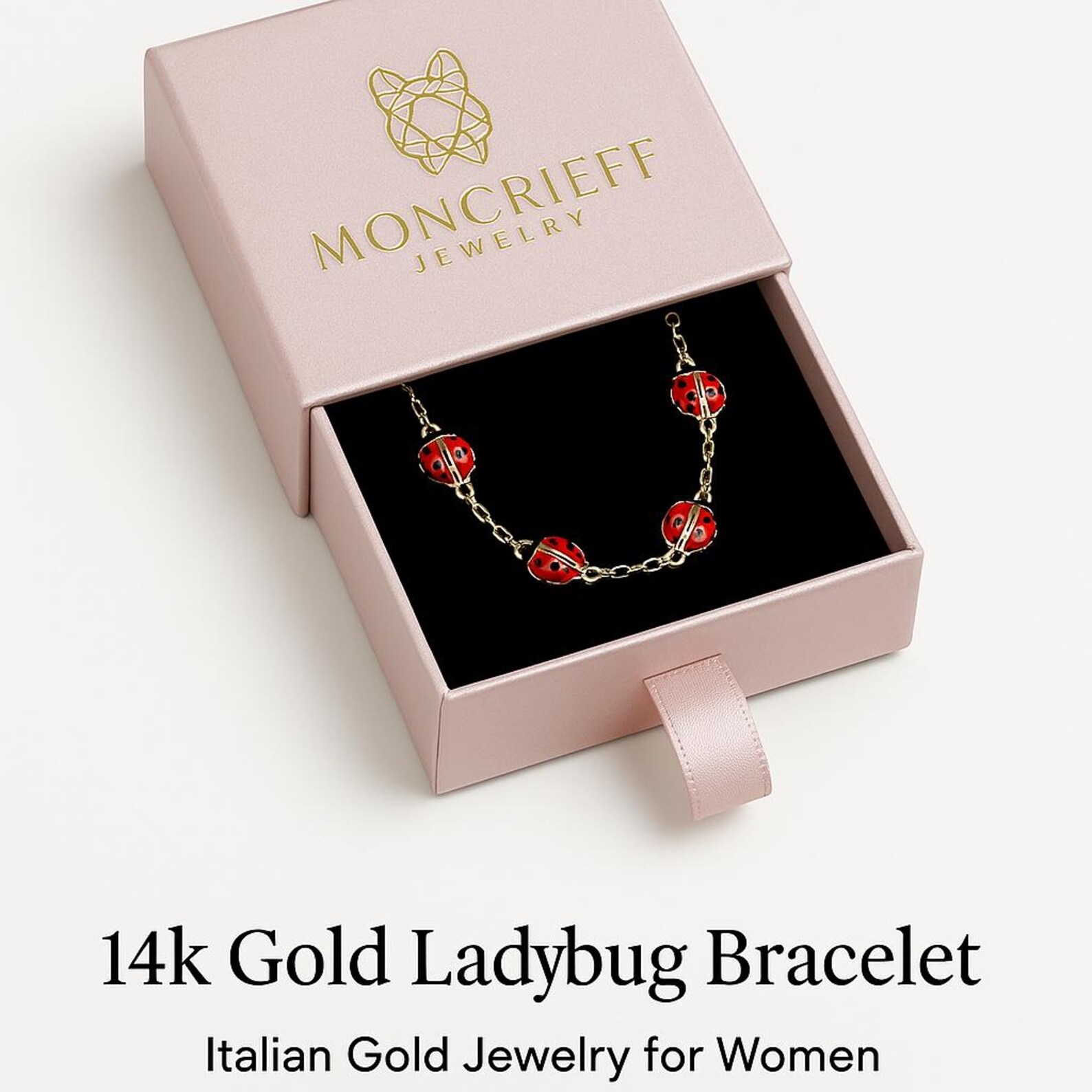 14K Gold Ladybug Bracelet – Handmade Italian Gold Jewelry – Real Gold ...