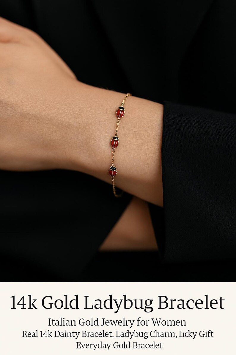 14K Gold Ladybug Bracelet – Handmade Italian Gold Jewelry – Real Gold ...