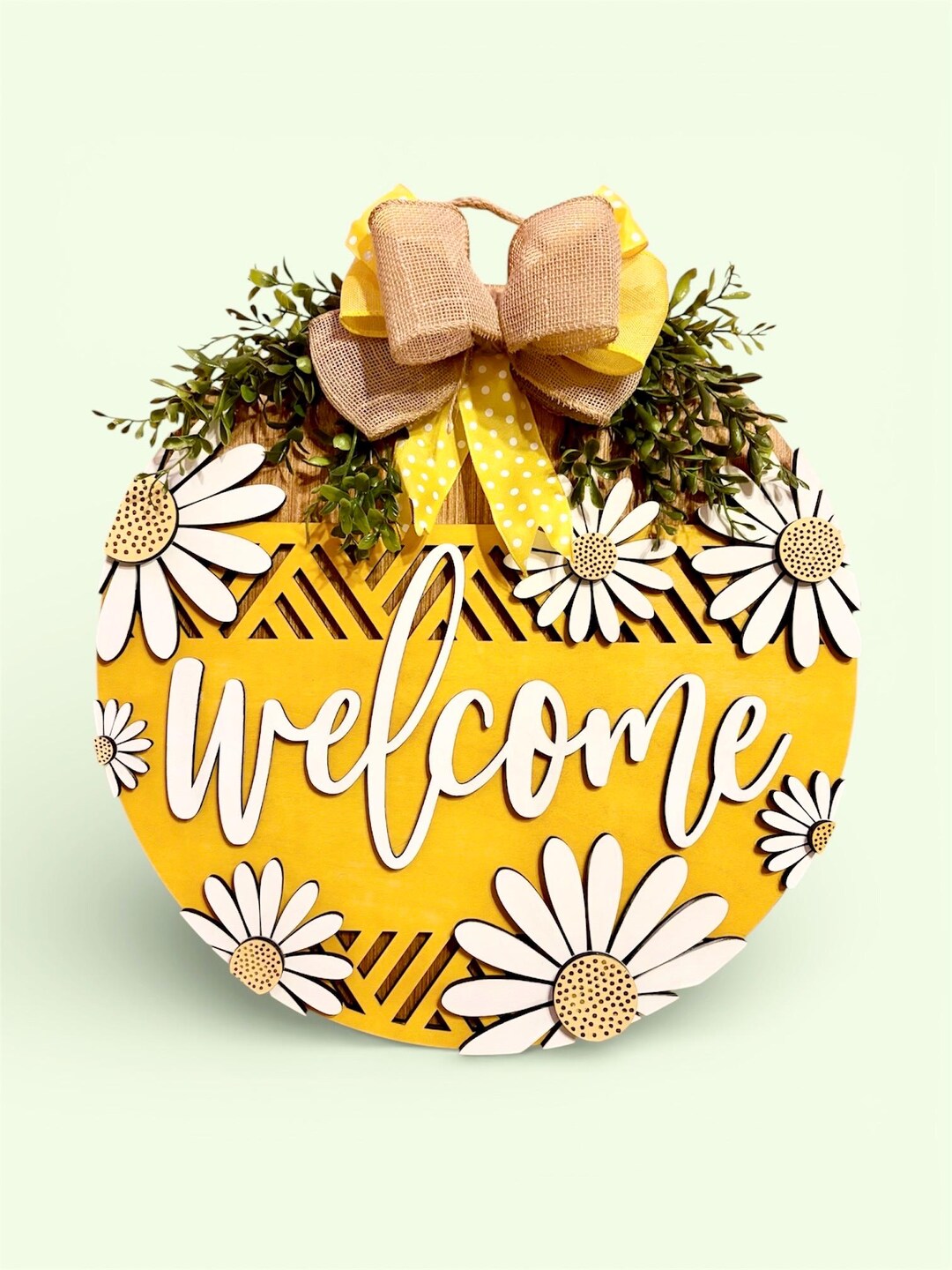 Daisy Welcome Sign | Yellow Farmhouse Rustic Door Hanger - Etsy