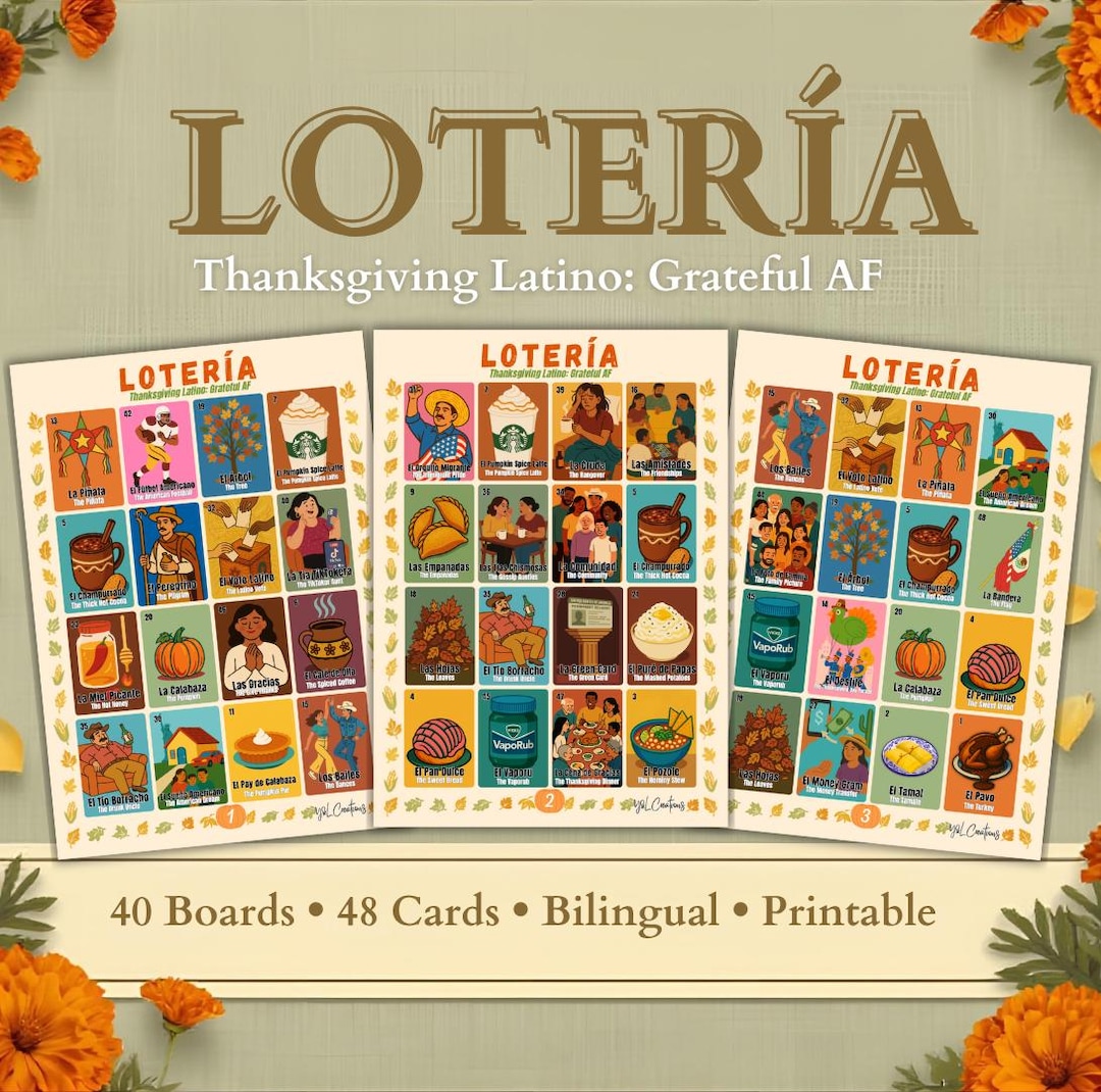Thanksgiving Latino Loteria: Grateful AF Bilingual Game (printable) - Etsy