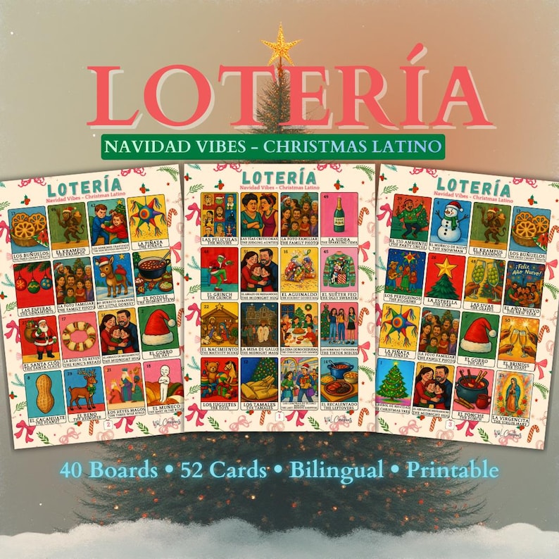 Latino Christmas Loteria Game: Bilingual Cards & Boards (printable) - Etsy