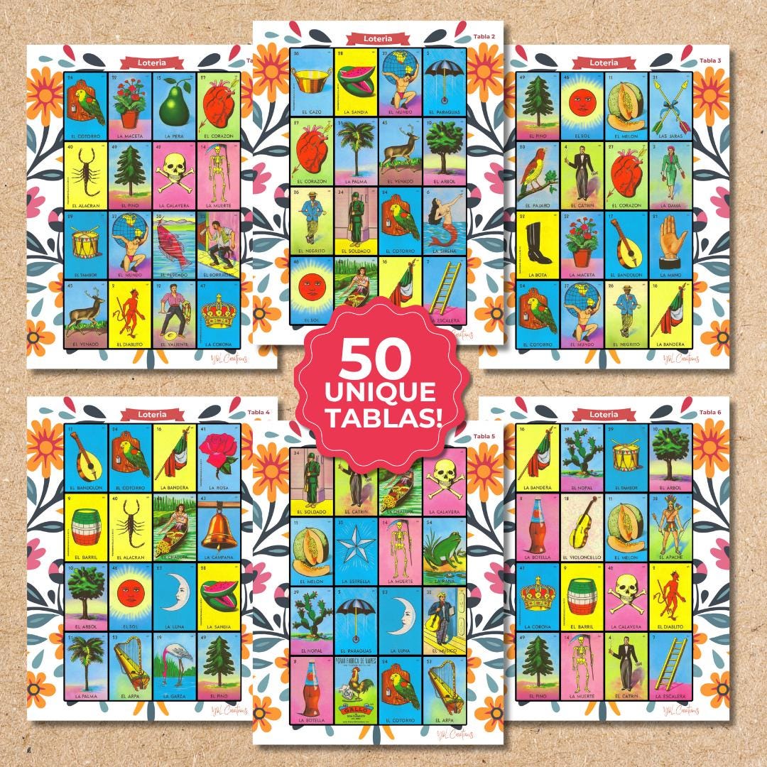 Kit imprimible de Lotería Mexicana: 50 cartones de bingo únicos (PDF ...