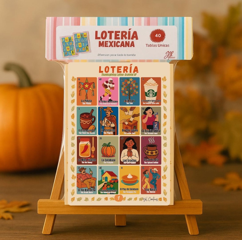 Thanksgiving Latino Loteria: Grateful AF Bilingual Game - 40 Waterproof ...