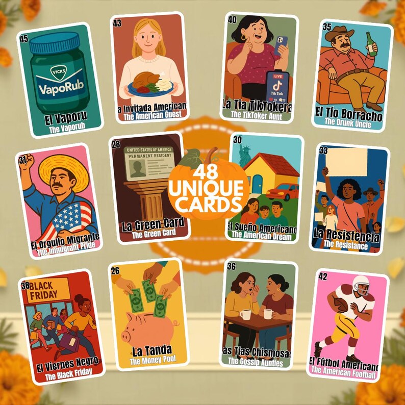 Thanksgiving Latino Loteria: Grateful AF Bilingual Game - 40 Waterproof ...