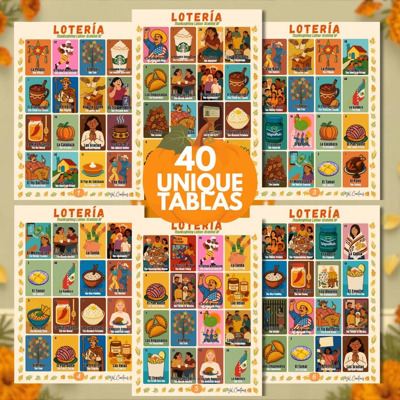 Thanksgiving Latino Loteria: Grateful AF Bilingual Game (printable) - Etsy