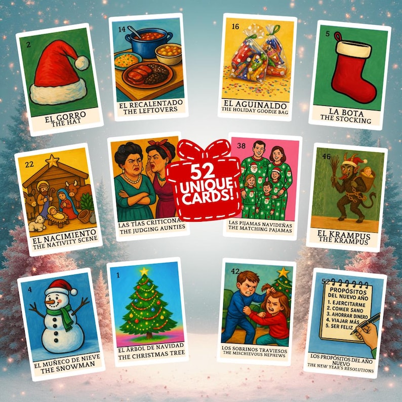 Latino Christmas Loteria Game: Bilingual Cards & Boards (printable) - Etsy